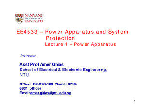 EE4533 - NTU - power apparatus & system protection - Studocu