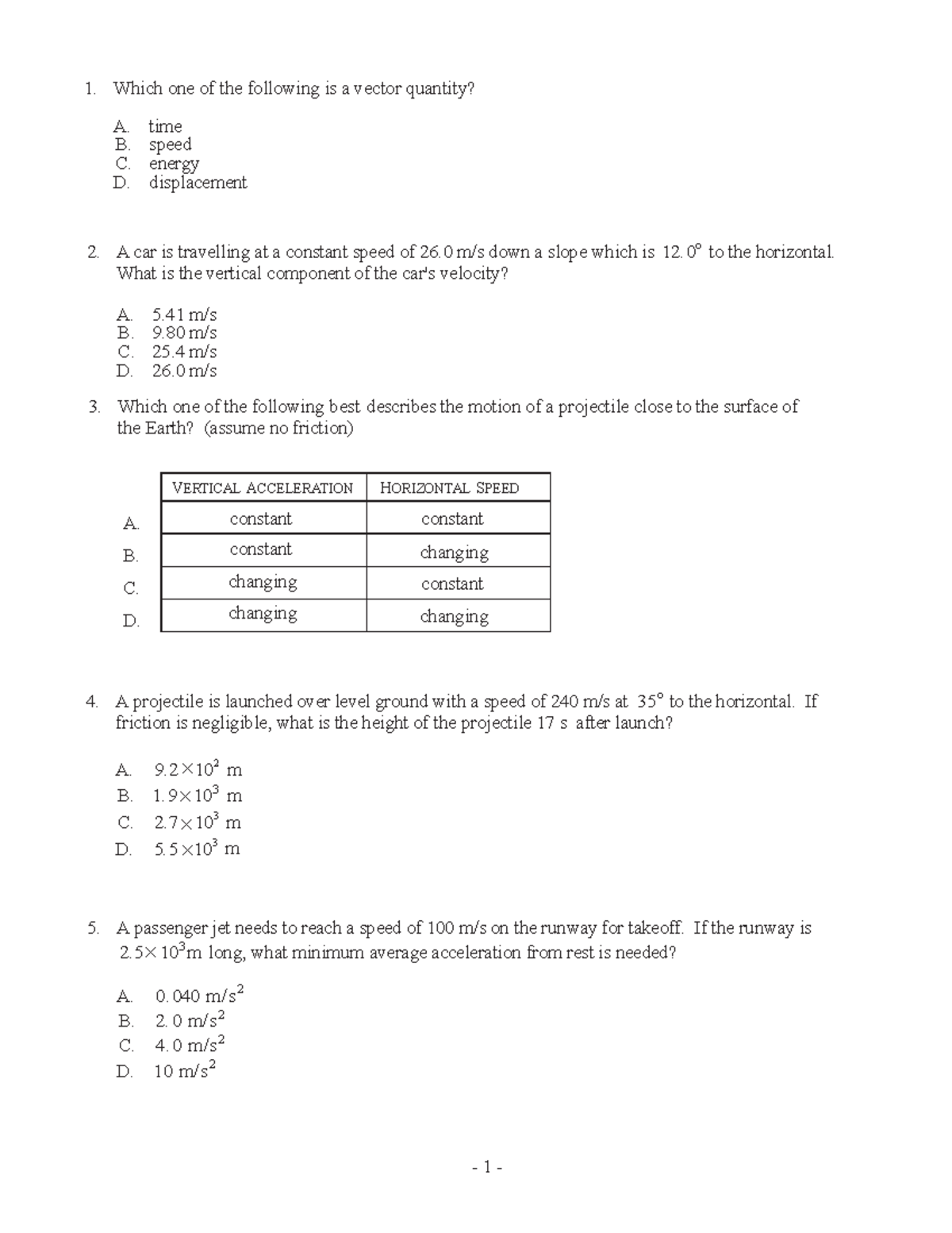 2-D Kinematics Review Package: Vector Quantities and Projectile Motion ...