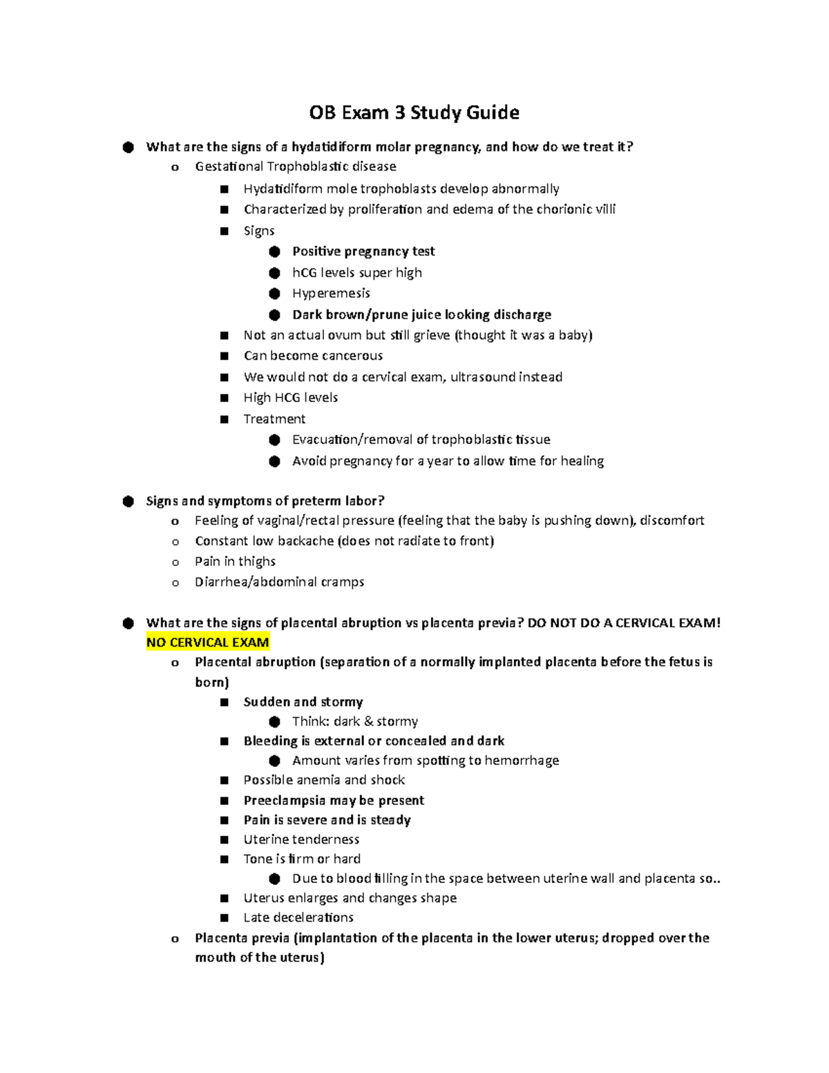 OB 3 Exam Study Guide: Key Concepts and Clinical Significance - Studocu