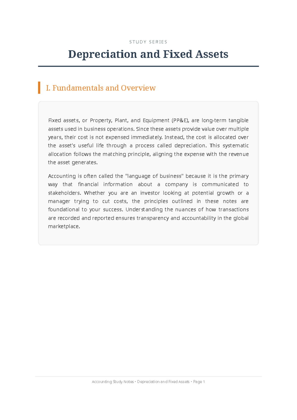 Depreciation & Fixed Assets Study Notes I: Fundamentals Overview - Studocu