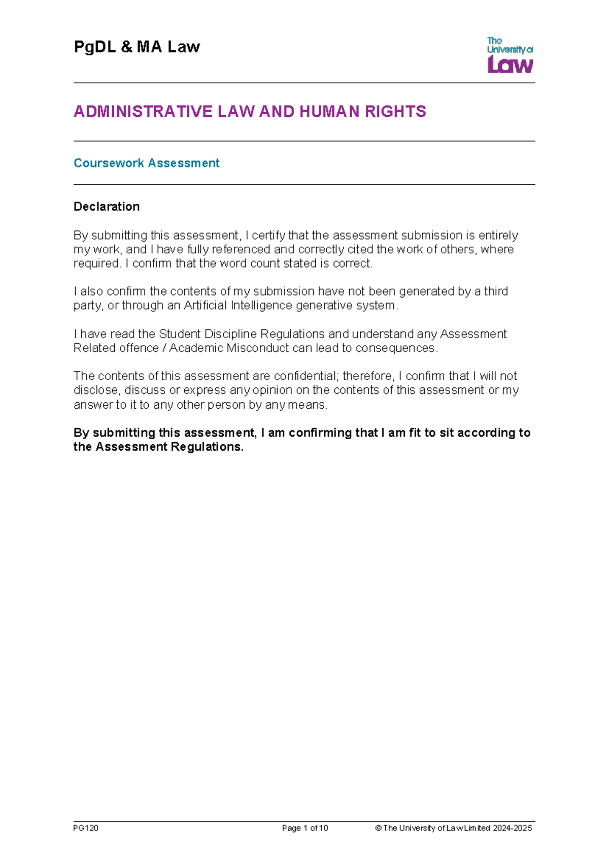 PgDL MA Law: Administrative Law & Human Rights - Coursework Analysis on ...