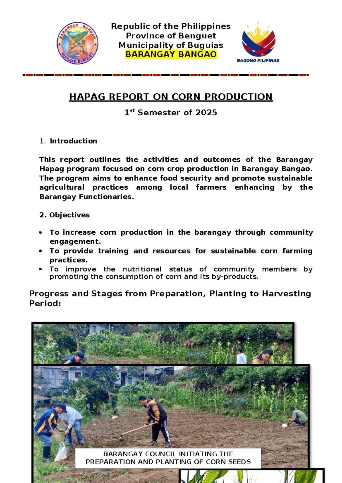 Hapag Report on Corn Production in Barangay Bangao - 1st Sem 2025 - Studocu