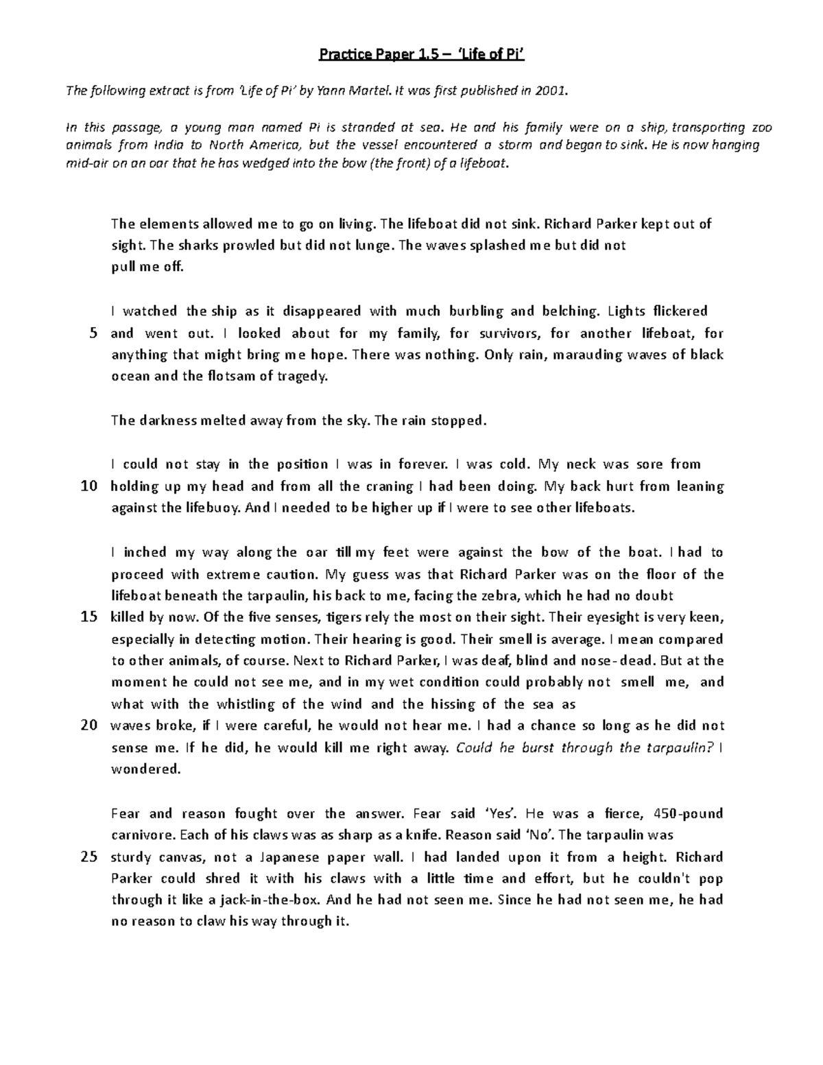 English Task 5: Analysis and Imagery in 'Life of Pi' Extract - Studocu