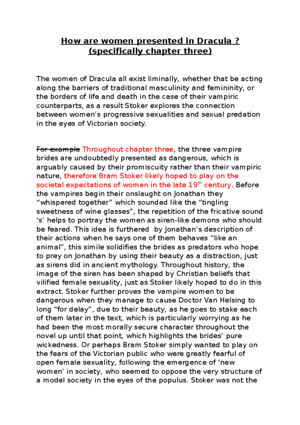 Womens Presentation in Dracula - Essay Analysis and Critique - Studocu