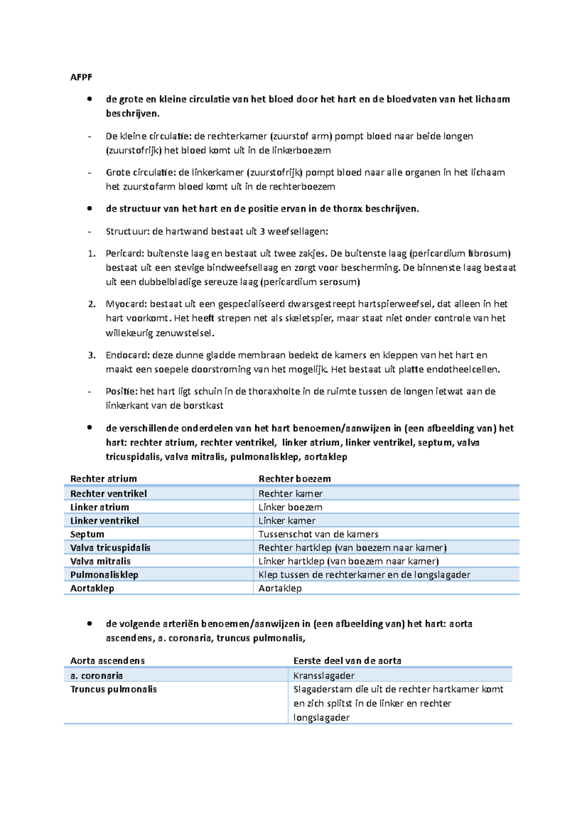 Afpf 1 blok 2 - afpf 1 blok 2 - AFPF de grote en kleine circulatie van het bloed door het hart ...