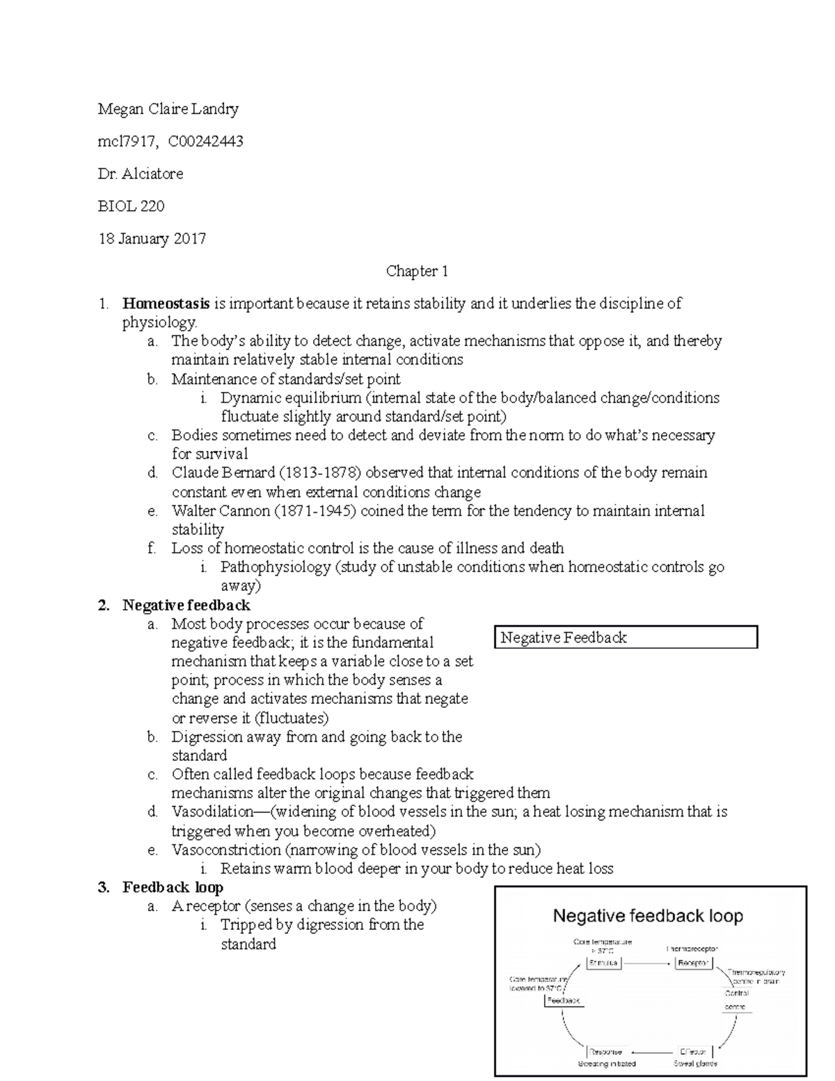 1.0 Biol 220 Notes Chapter 1 and 3 - Megan Claire Landry mcl7917 ...