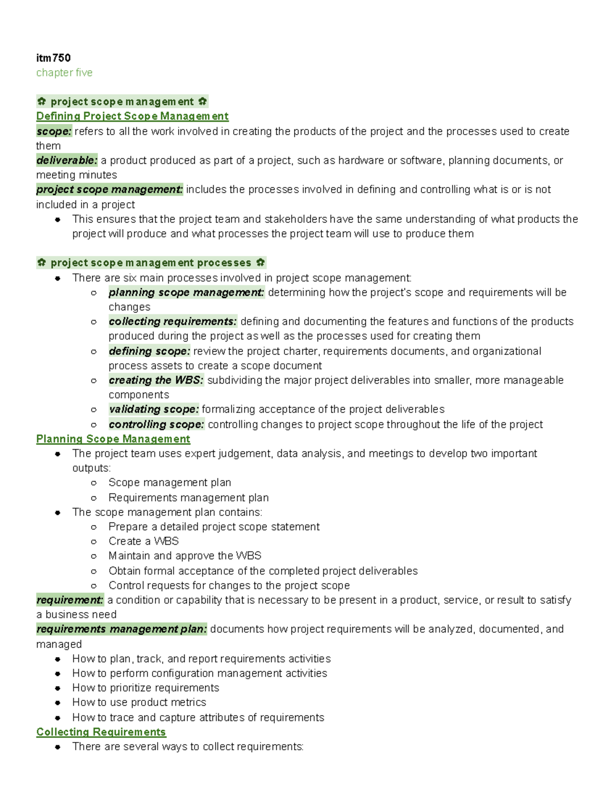 ITM750 Chapter 5: Project Scope Management Overview and Processes - Studocu