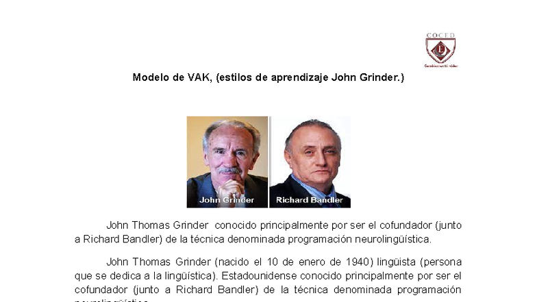 Modelo VAK: Estilos de Aprendizaje según John Grinder - Psicología ...