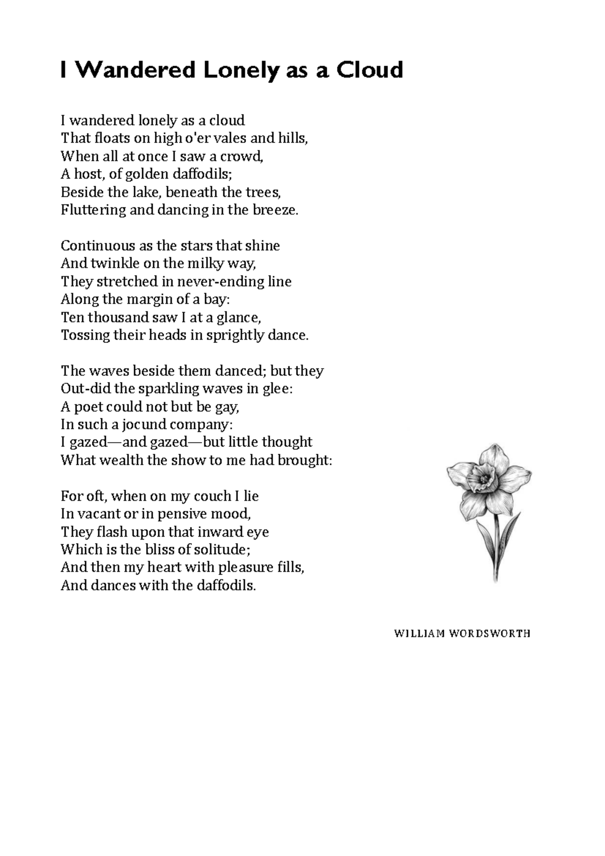 ENG 101: I Wandered Lonely as a Cloud - Student Notes - Studocu