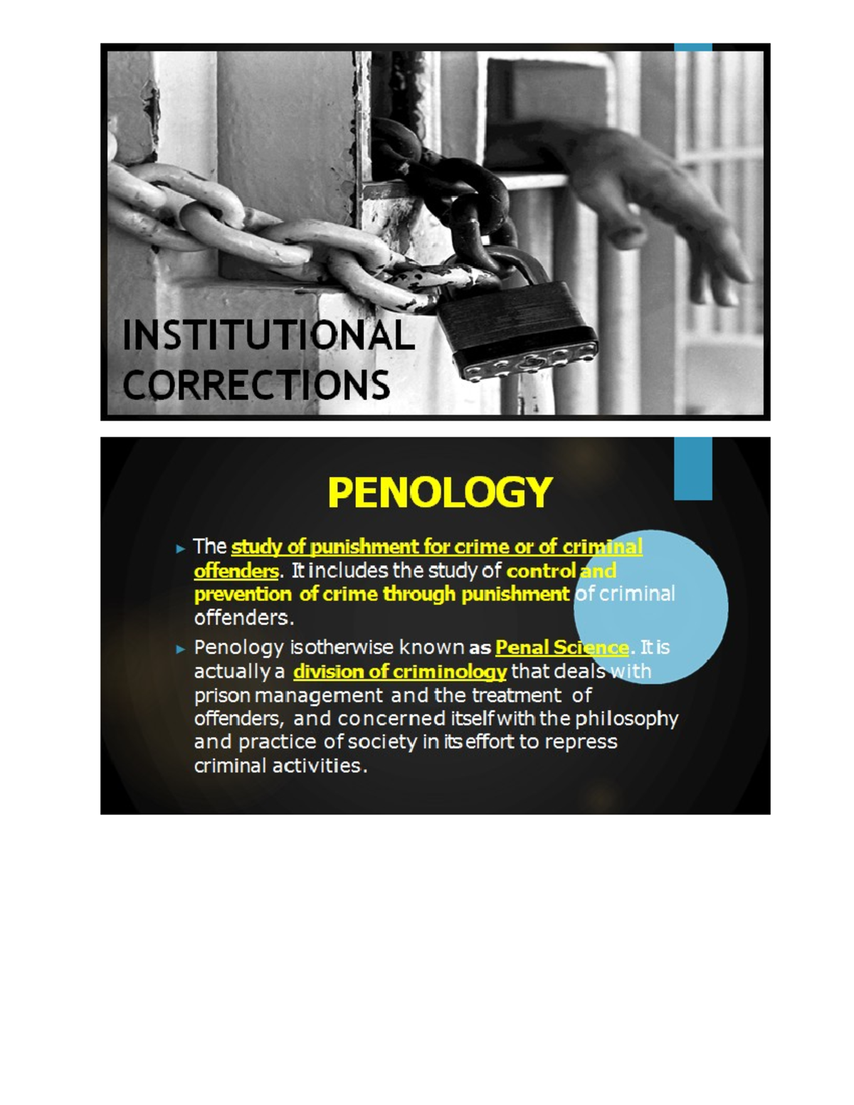 PEN 301 Correctional Penology Lecture Notes and Key Concepts - Studocu