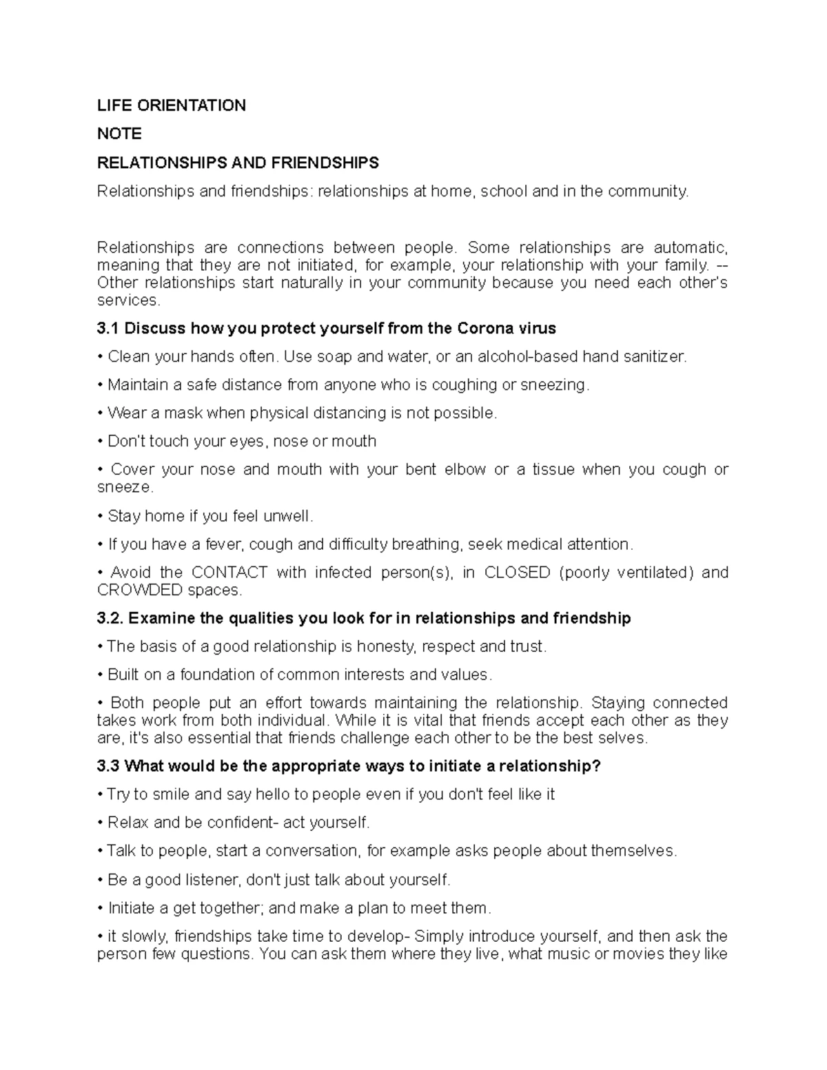LO Grade 10 Class Notes: Life Orientation 2024 (Terms 2-4) - Studocu