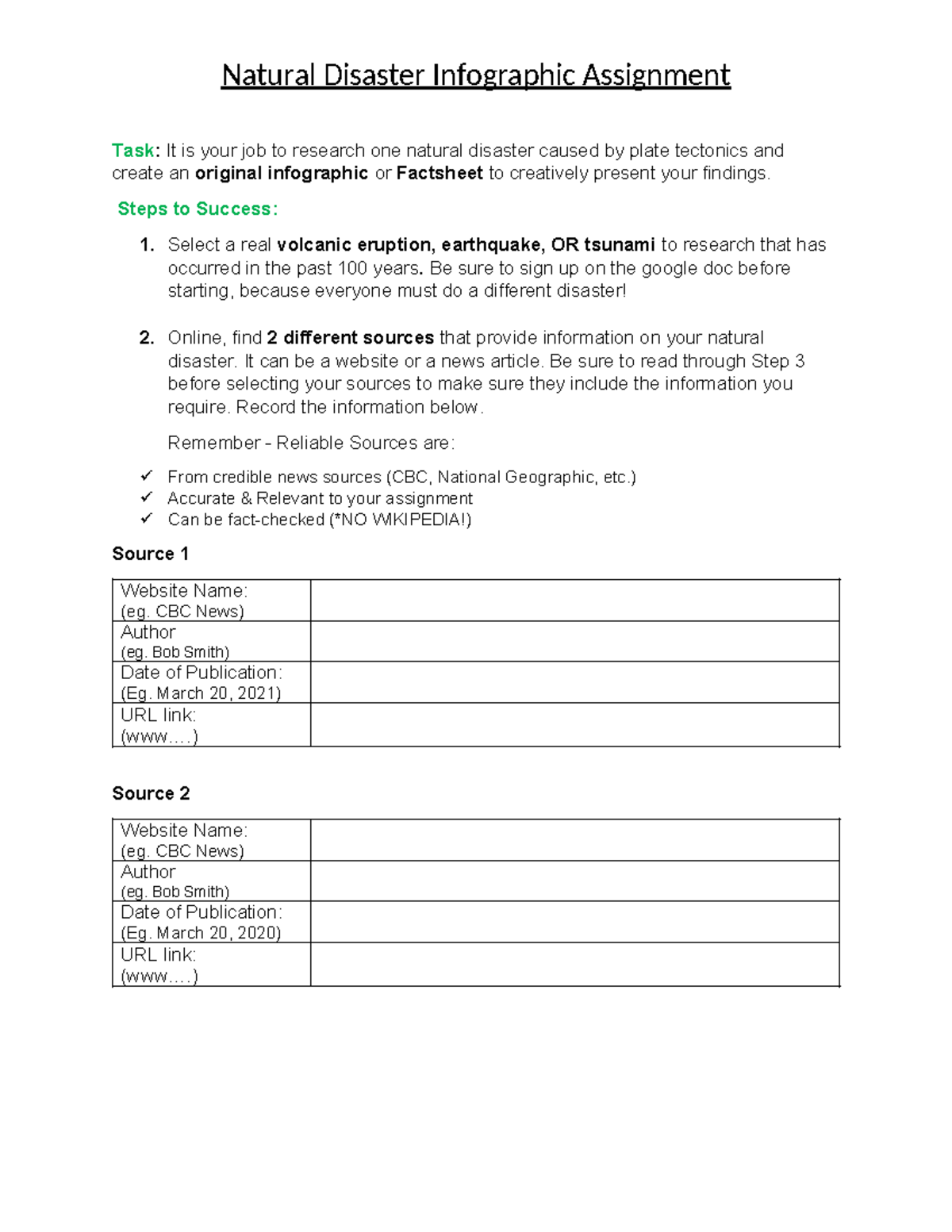 Natural Disaster Infographic Assignment - Plate Tectonics Research ...