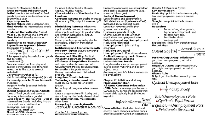 EC140 Final Exam Cheat Sheet: GDP, Unemployment, Inflation & Growth - Studocu