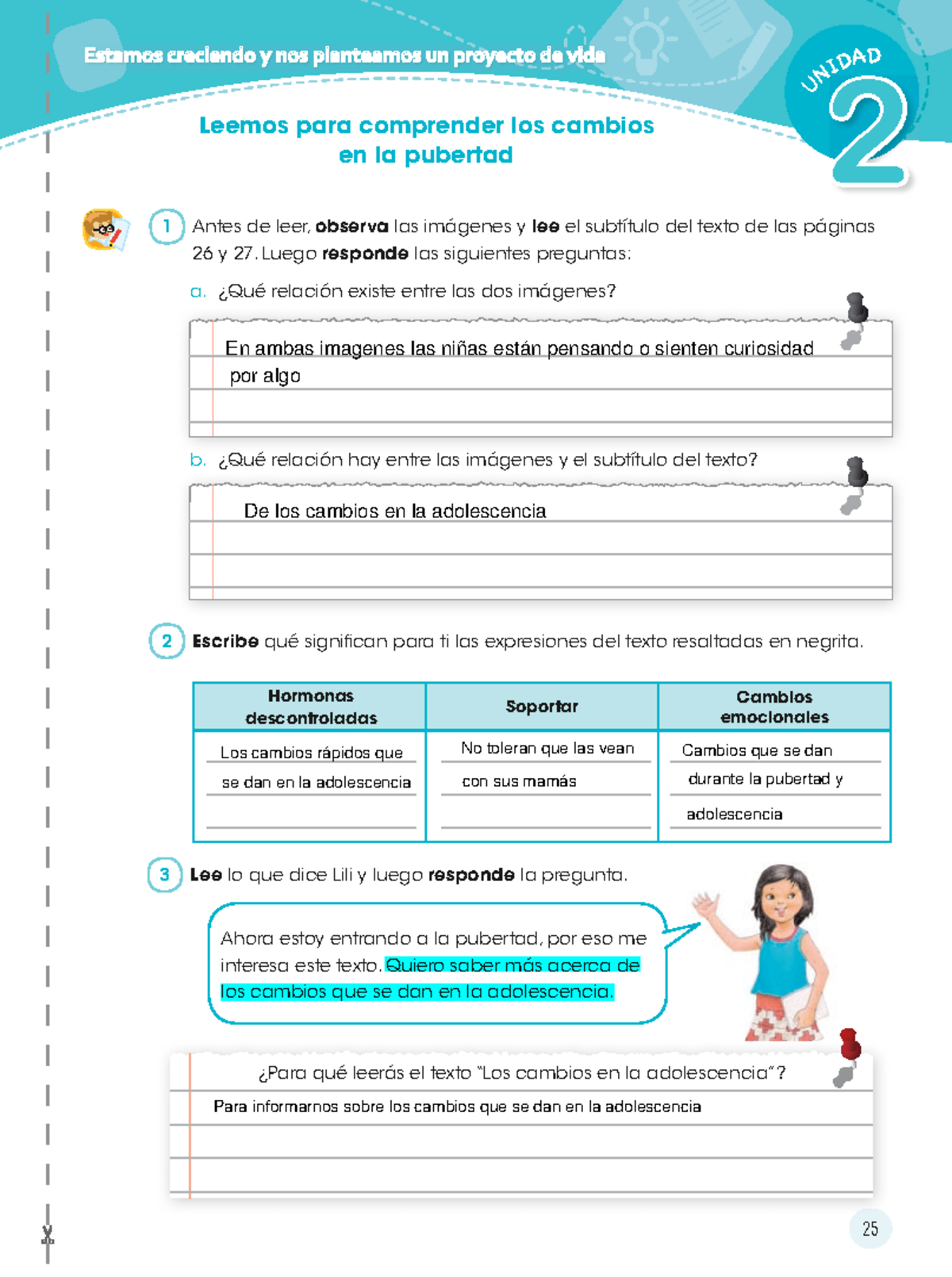 Ficha COM LOS Cambios EN LA Pubertad - 2 UN IDA Estamos creciendo y nos planteamos un proyecto ...