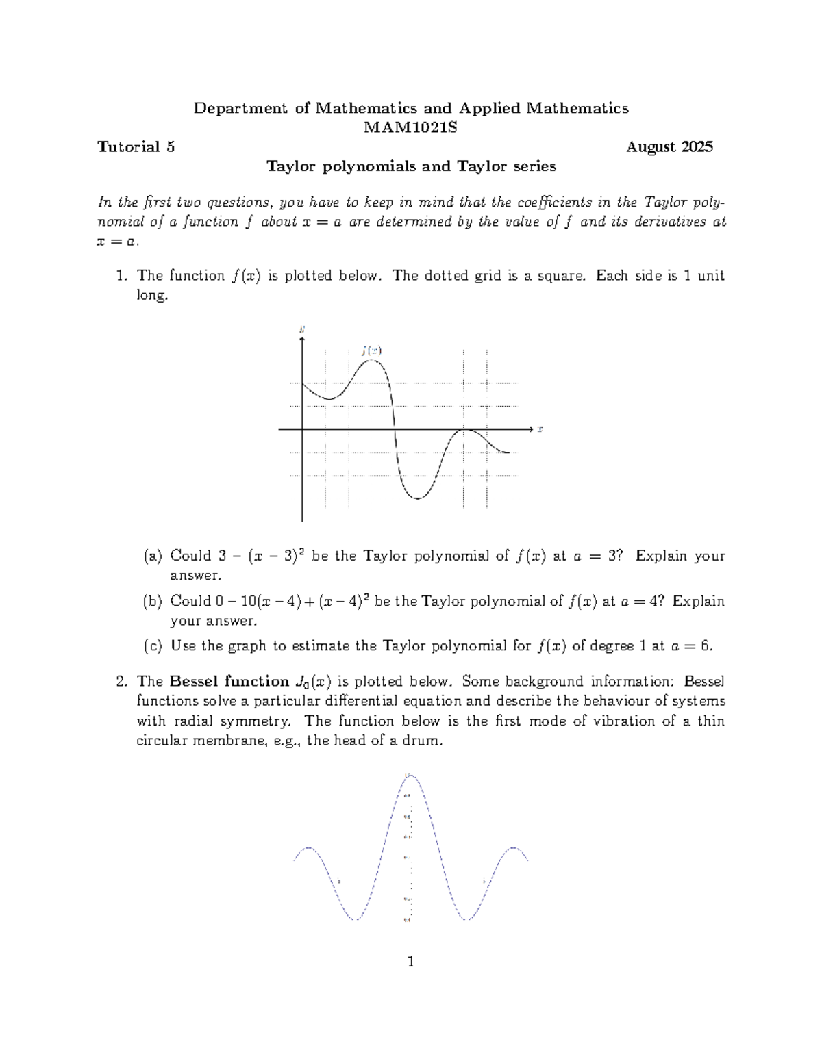 MAM1021S Tutorial 5: Taylor Polynomials & Series Analysis - Studocu