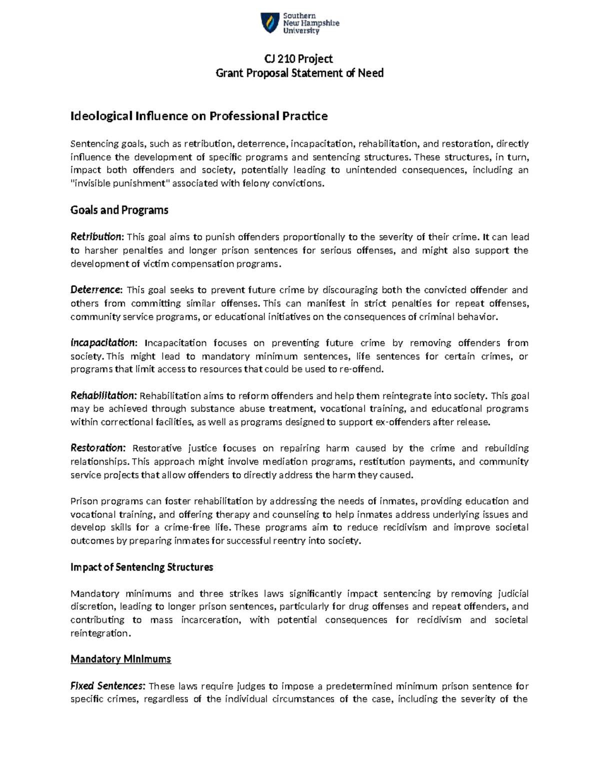 CJ 210 Project Grant Proposal: Ideological Influences on Sentencing ...