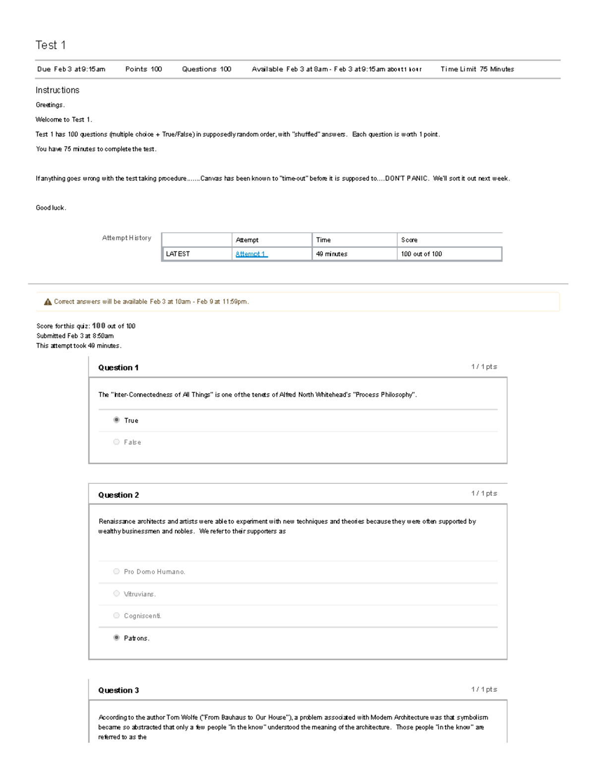 ARC2211 - Test 1 Overview and Instructions for Online Course - Studocu