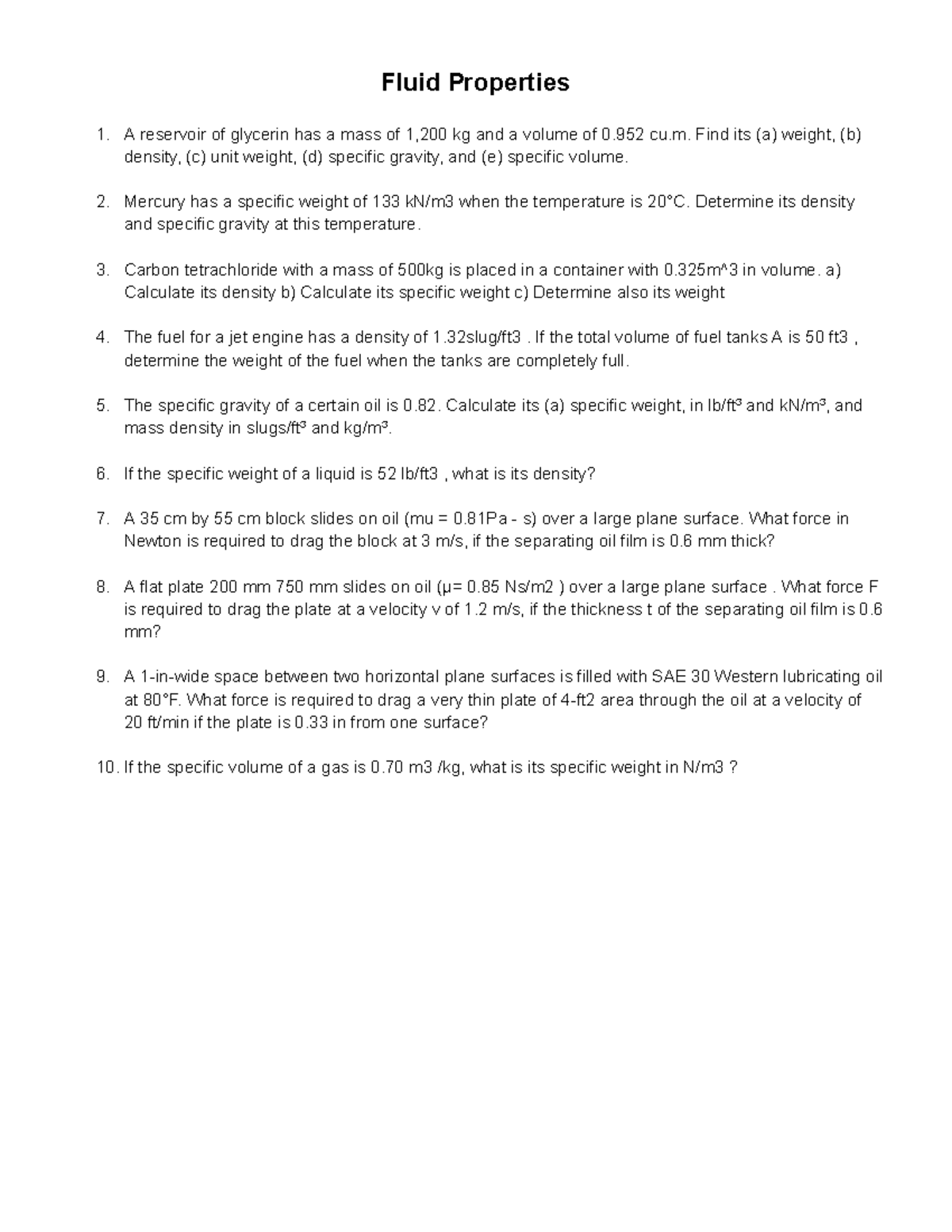 Fluid Properties and Calculations for Engineering Applications - Studocu