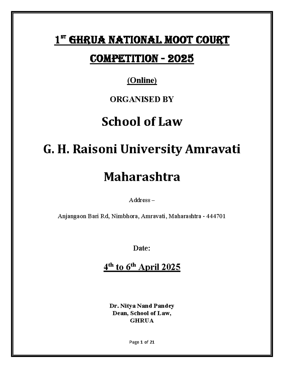 1st GHRUA National Moot Court Competition 2025: Rules & Regulations ...