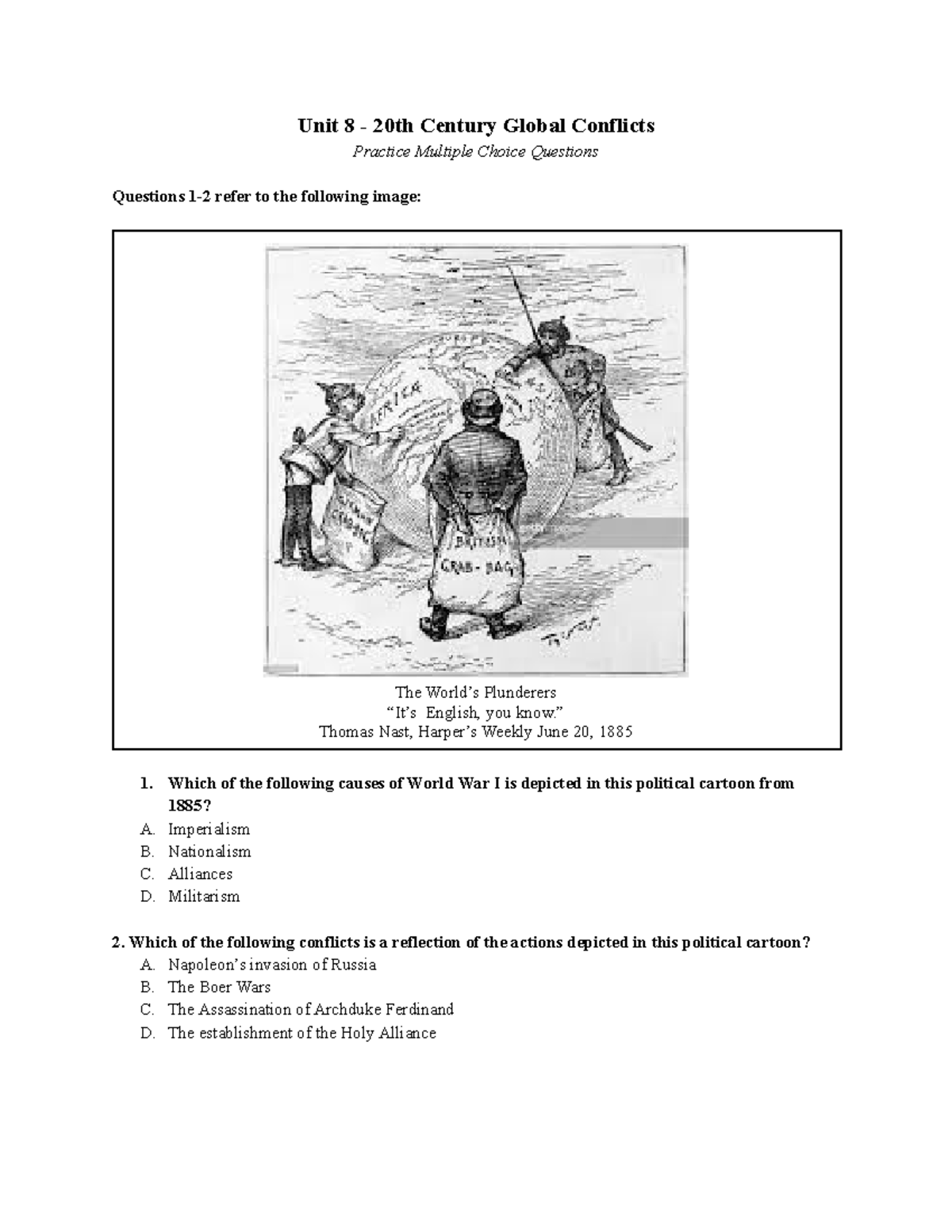 Unit8-Practice-MCQ - History Unit 8 Practice - Unit 8 - 20th Century ...