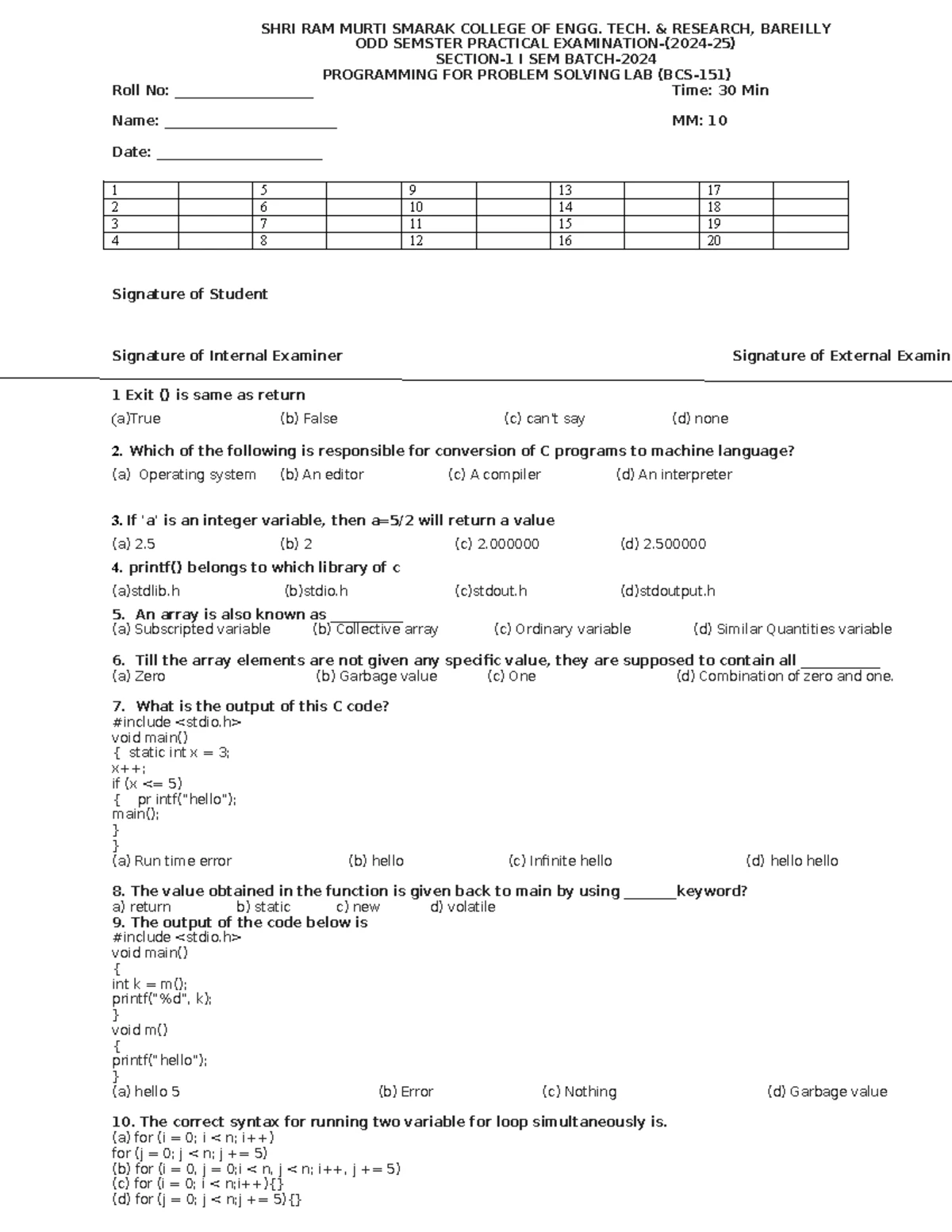 PPS Practical Lab Exercises for Programming (BCS 151) - Studocu