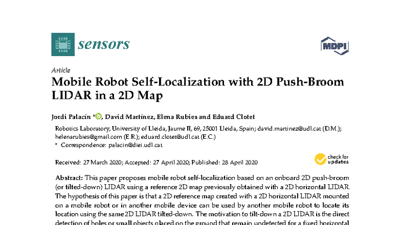 Mobile Robot Navigation Using 2D LIDAR and Reference Mapping (Sensors ...