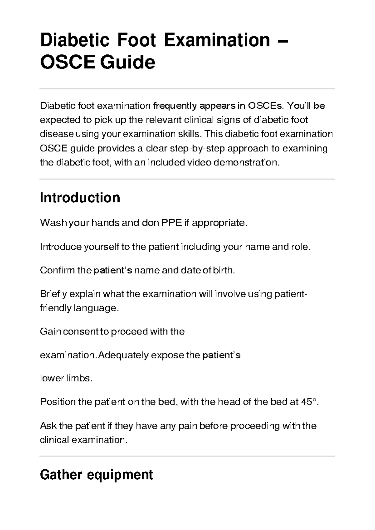 Diabetic Foot Examination OSCE Guide: A Step-by-Step Approach - Studocu