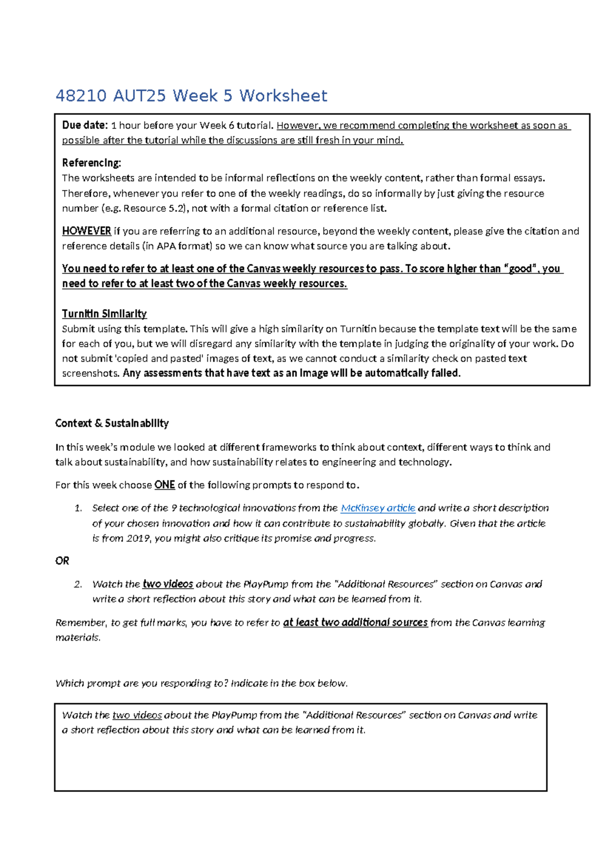 48210 AUT25 - Week 5 Worksheet: Reflection on PlayPump & Sustainability ...