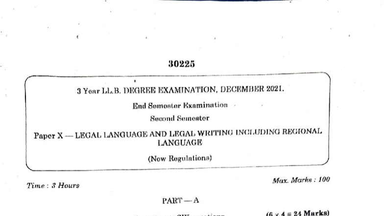 30226 3 Year LL.B. DEGREE EXAMINATION: Legal Language & Writing Notes ...
