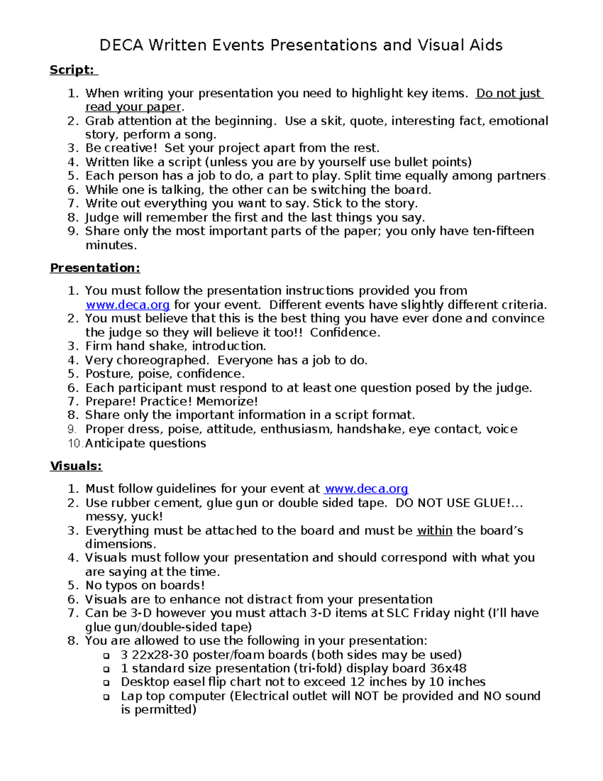 DECA Written Events: Presentation & Visual Aids Guide - Studocu