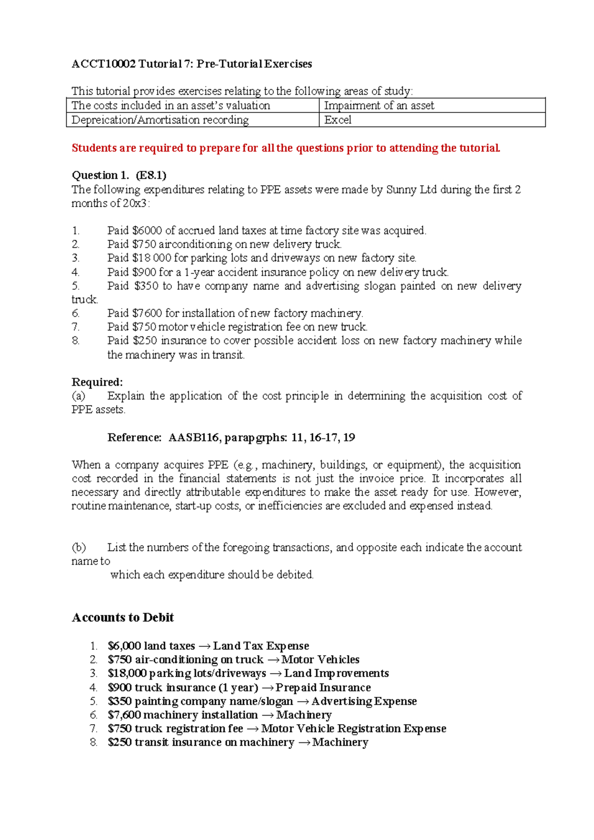 ACCT10002 Tutorial 7: Pre-Tutorial Exercises on PPE Valuation - Studocu