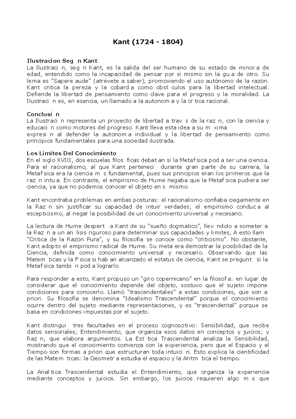 KANT - Resumen para estudiar o repasar - Kant ( 1724 - 1804 ...