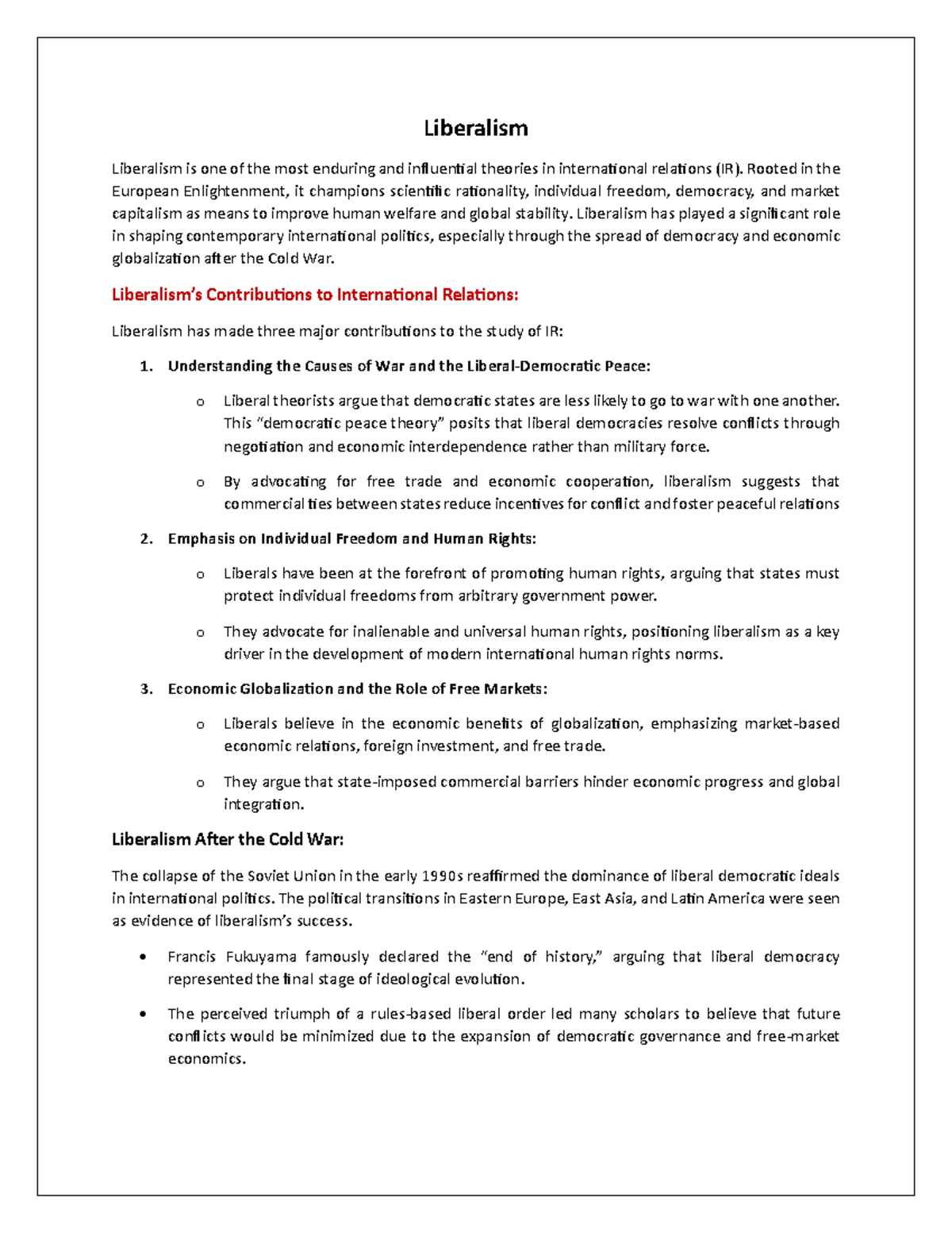 Liberalism and Realism in International Relations: A Comprehensive ...