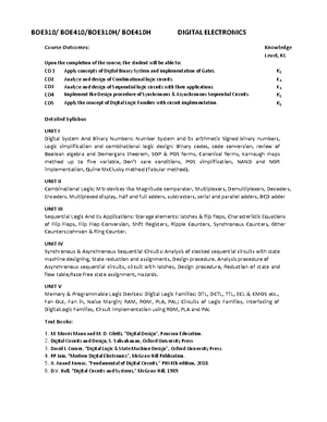 Digital Electronics Course Syllabus for BTech 2nd Year BOE310/BOE410 ...