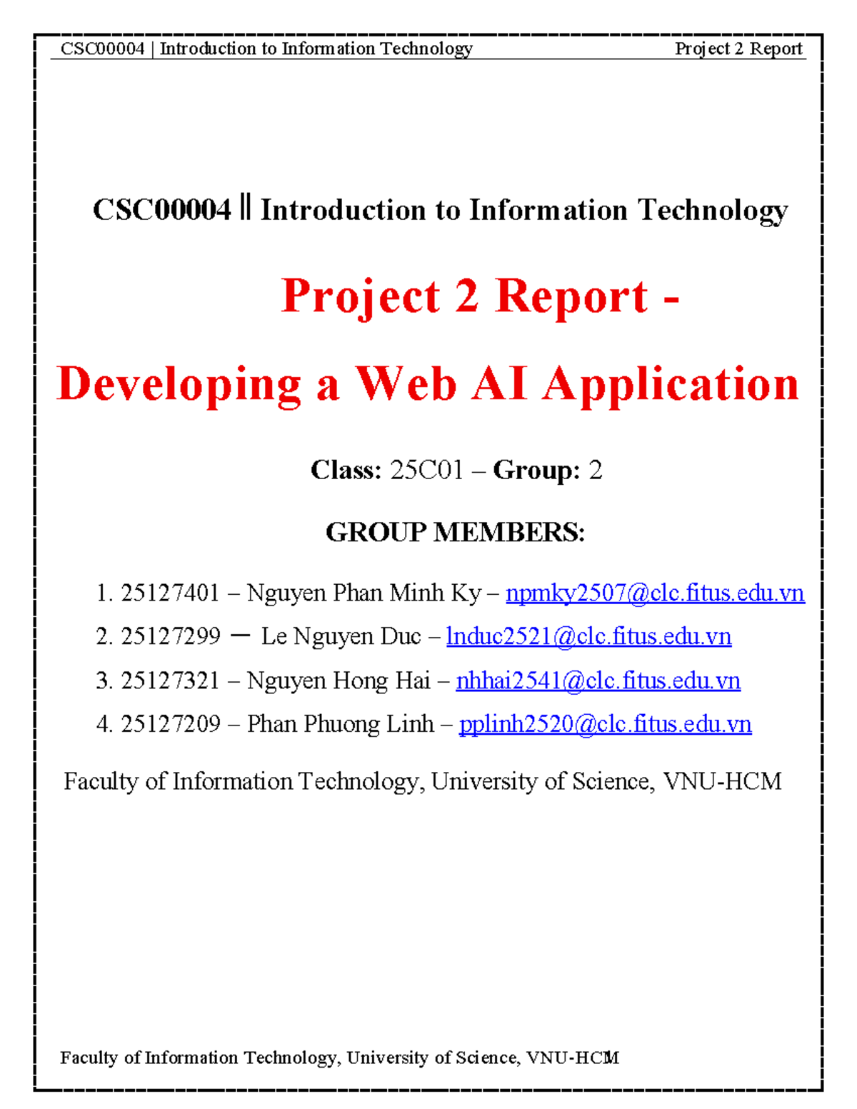 IT Project 2 Report: Developing a Web AI Application (25C01) - Studocu