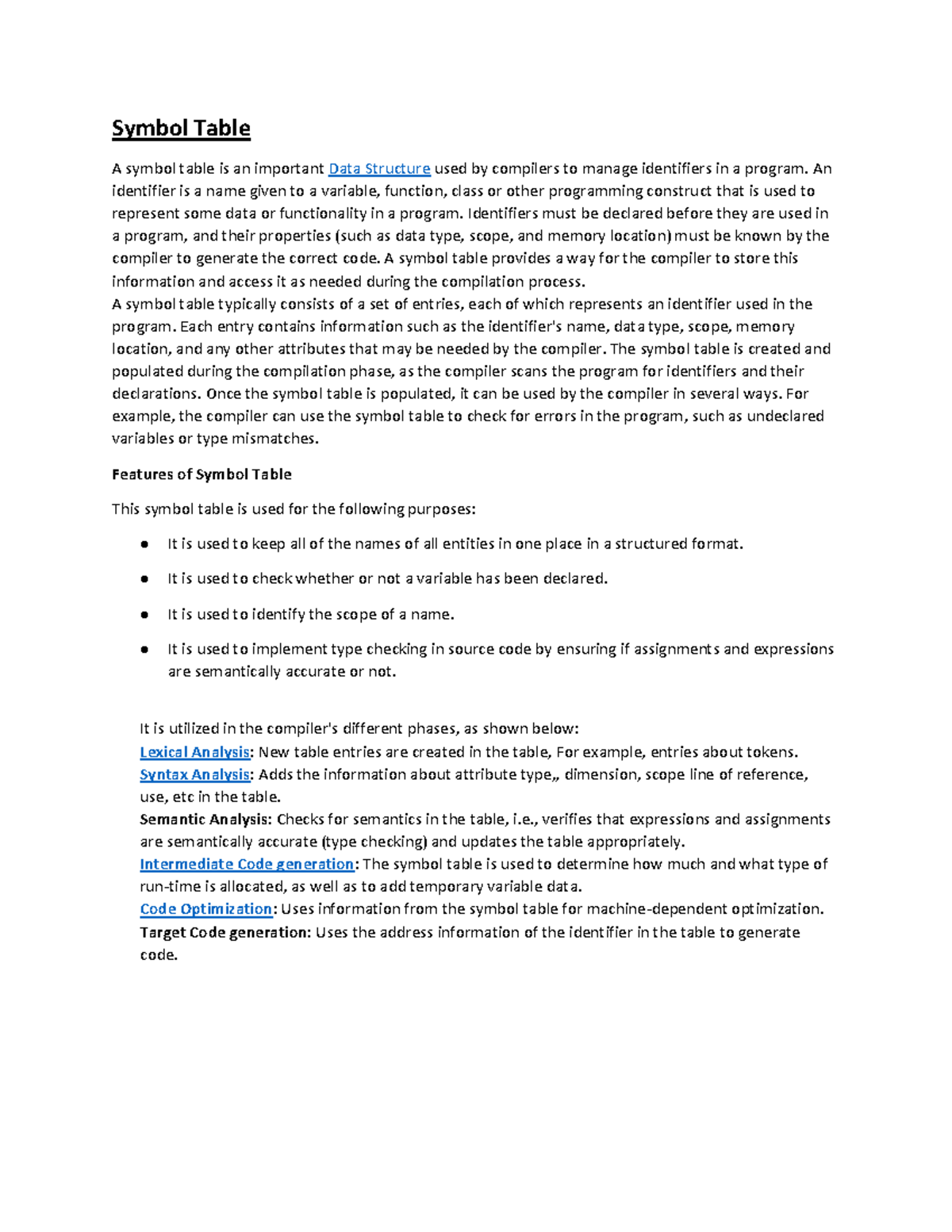 Unit 4 Compiler Design - Symbol Table and Activation Records Notes ...