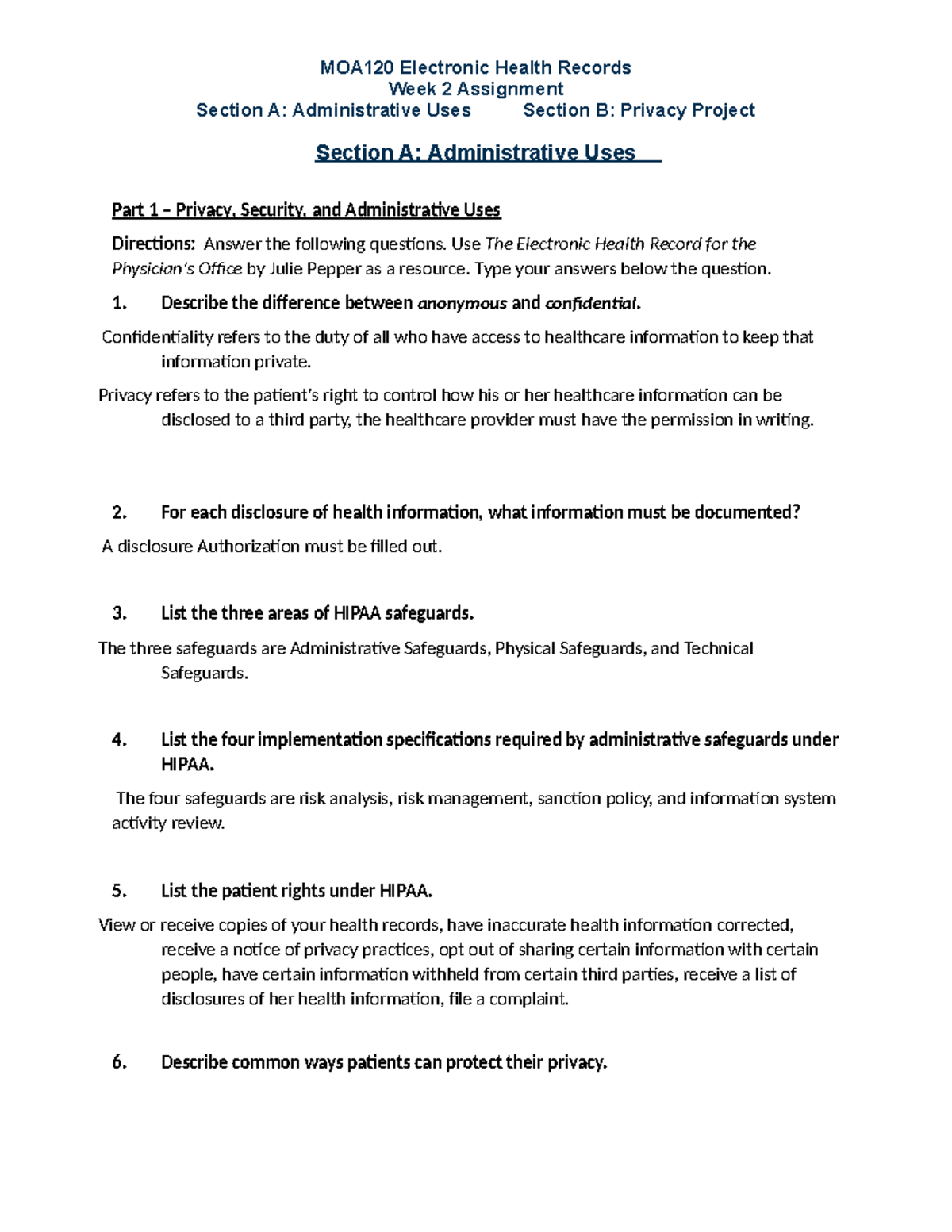 Wk2Assignment Finished - Week 2 Assignment Section A: Administrative ...