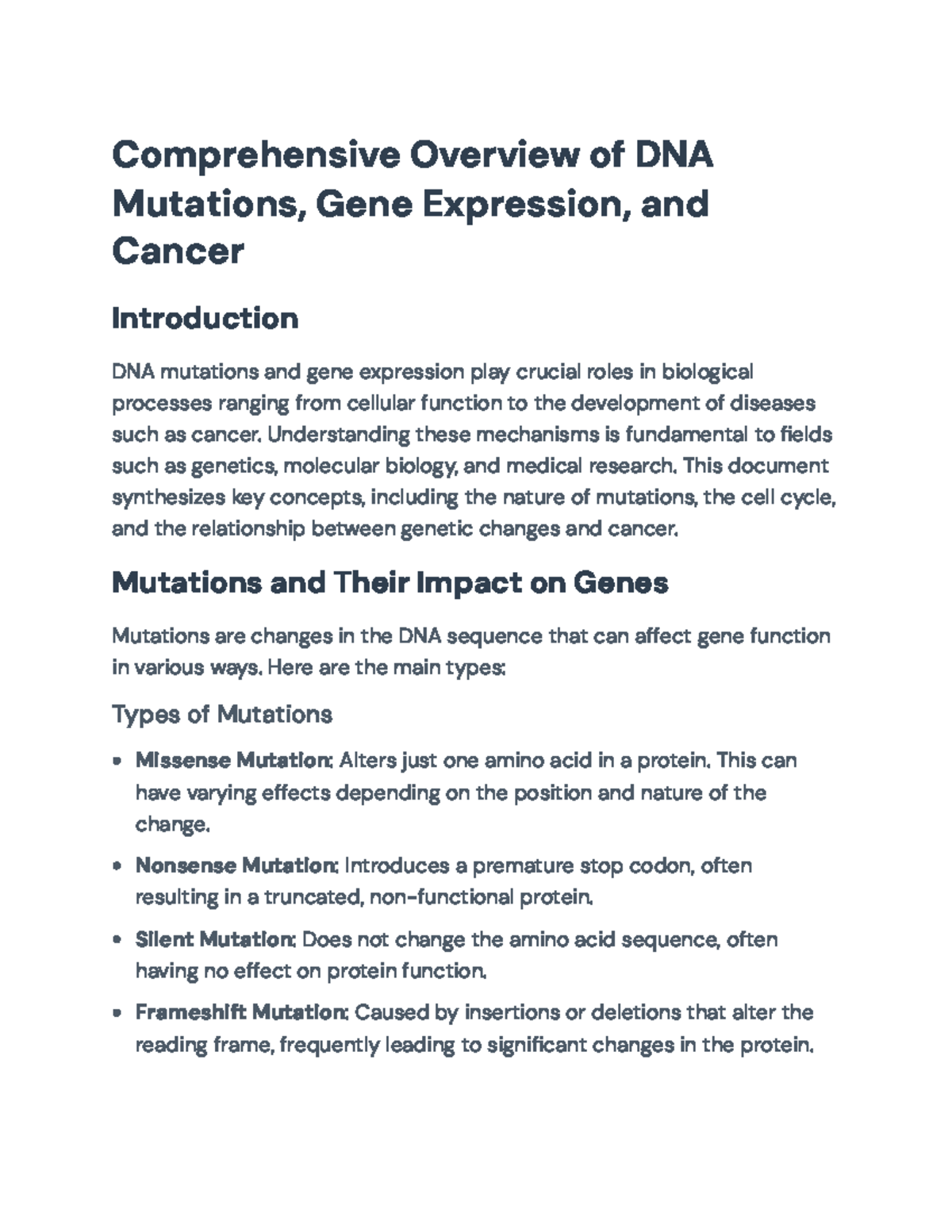 Comprehensive Overview of DNA Mutations and Their Role in Cancer ...