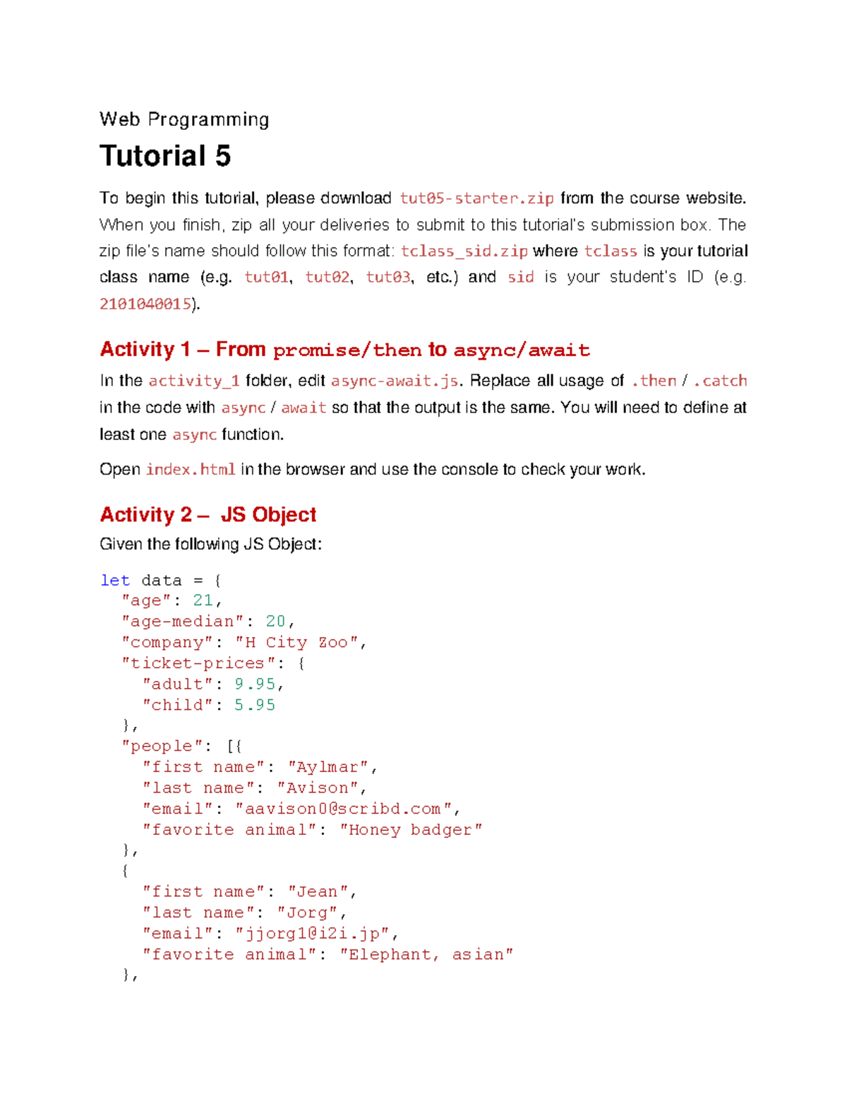 TUT05 Web Programming Tutorial 5: Fetch APIs and AJAX Exercises - Studocu