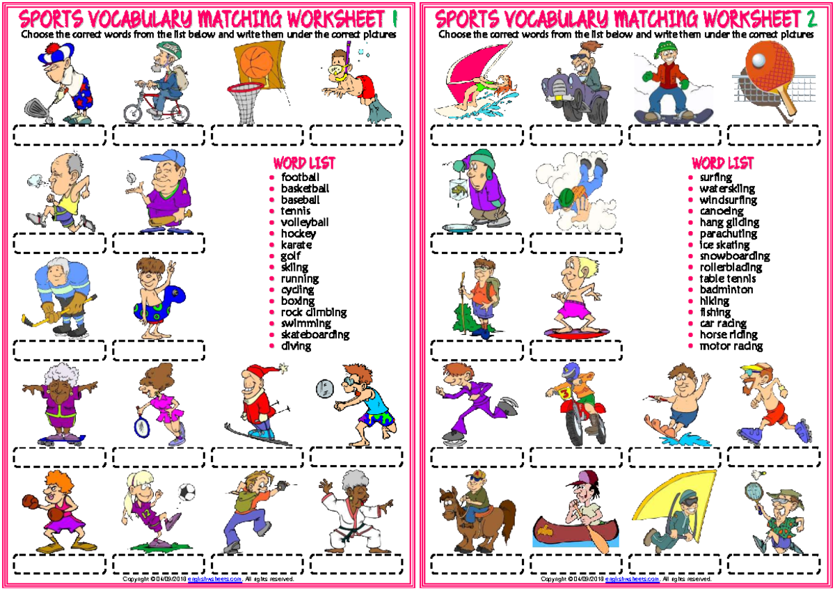 SPORTS VOCABULARY MATCHING WORKSHEET 1 & 2 - Studocu