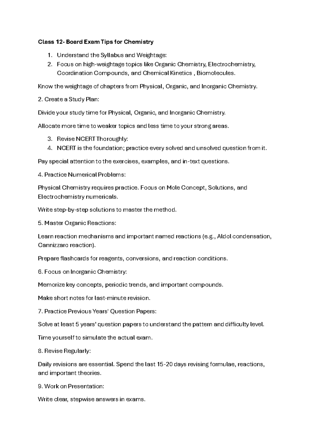 Chemistry Exam Tips for Class 12 - Essential Study Strategies - Studocu