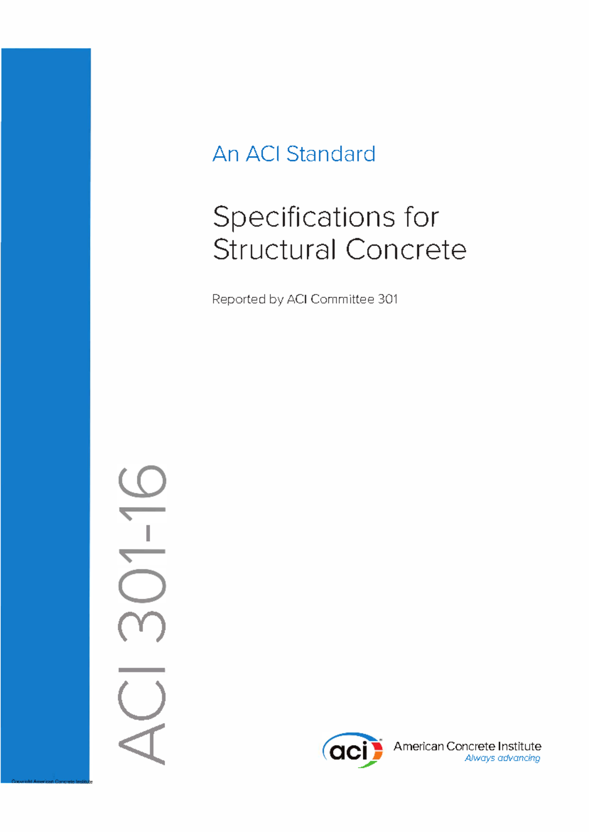 301-16 Specifications for Structural Concrete - ' I ' 0 (Y) u