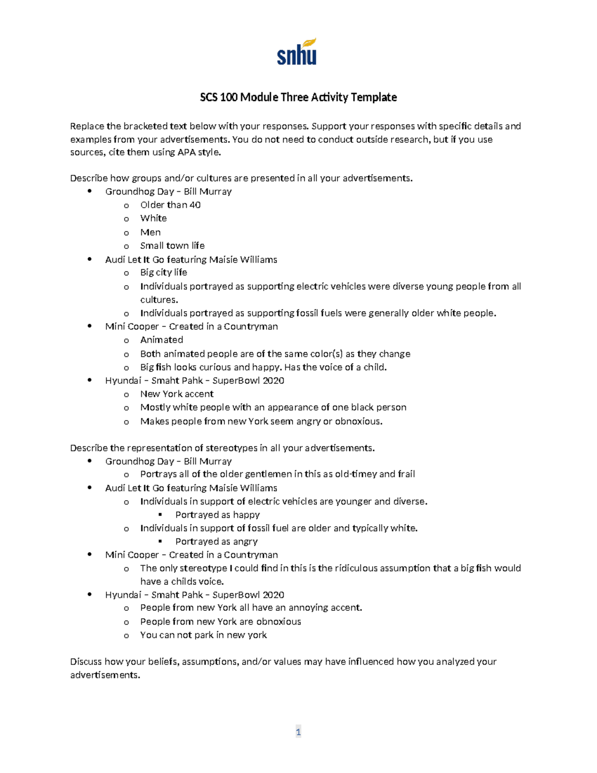 Scs week 4 assignment - SCS 100 Module Three Activity Template Replace ...