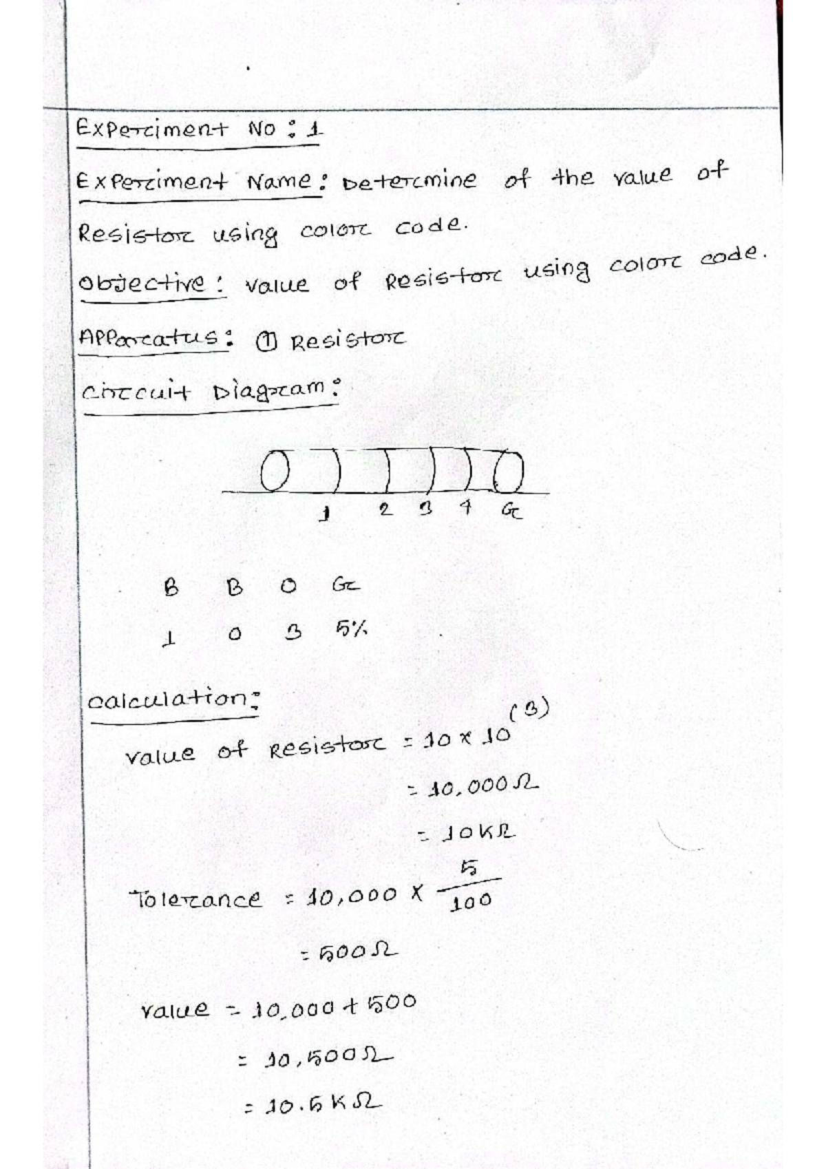 Experiment No: 1 - Resistor Value Determination Using Color Code - Studocu
