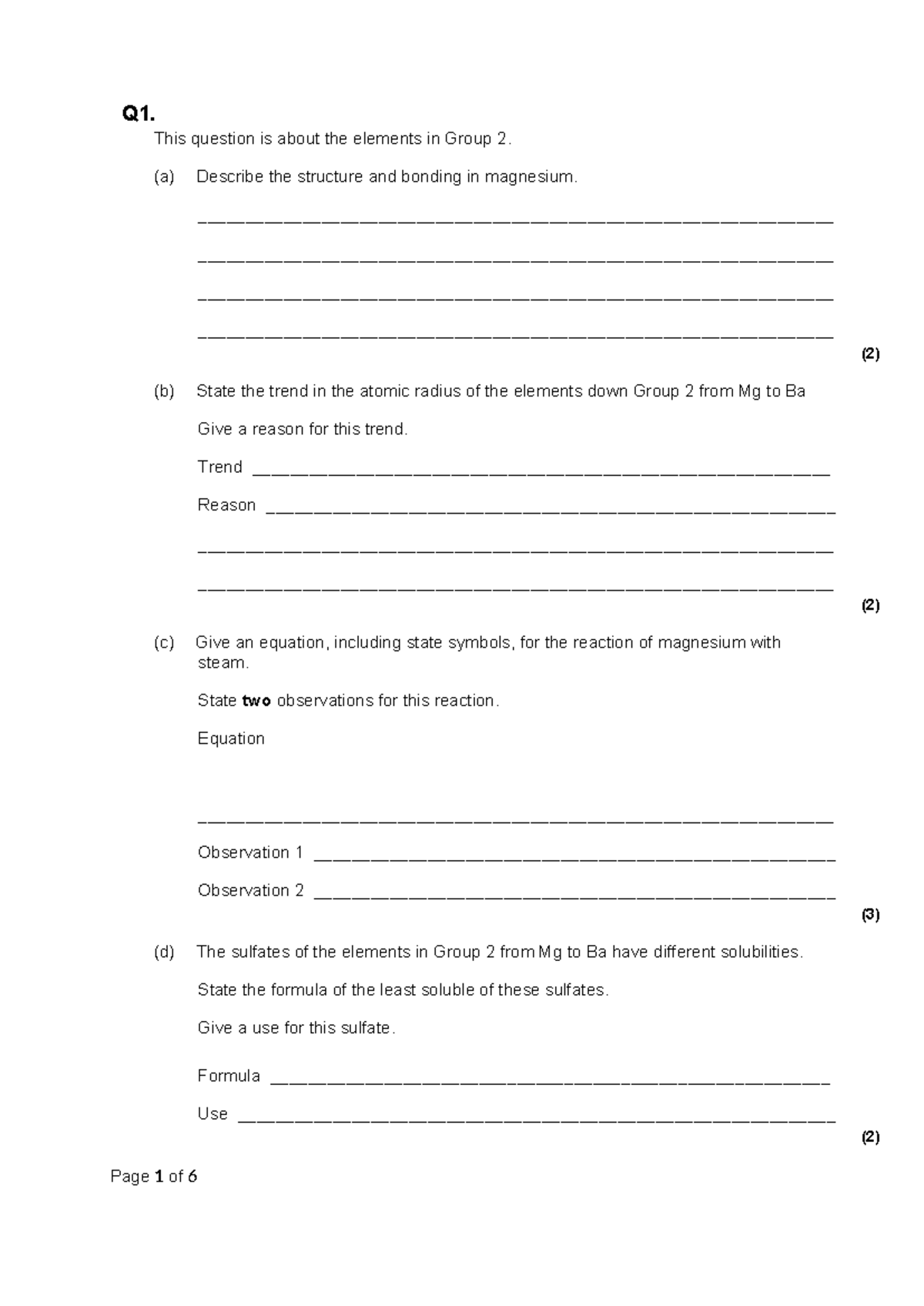 Q1 - Group 2 Elements: Structure, Trends, and Reactions Analysis - Studocu