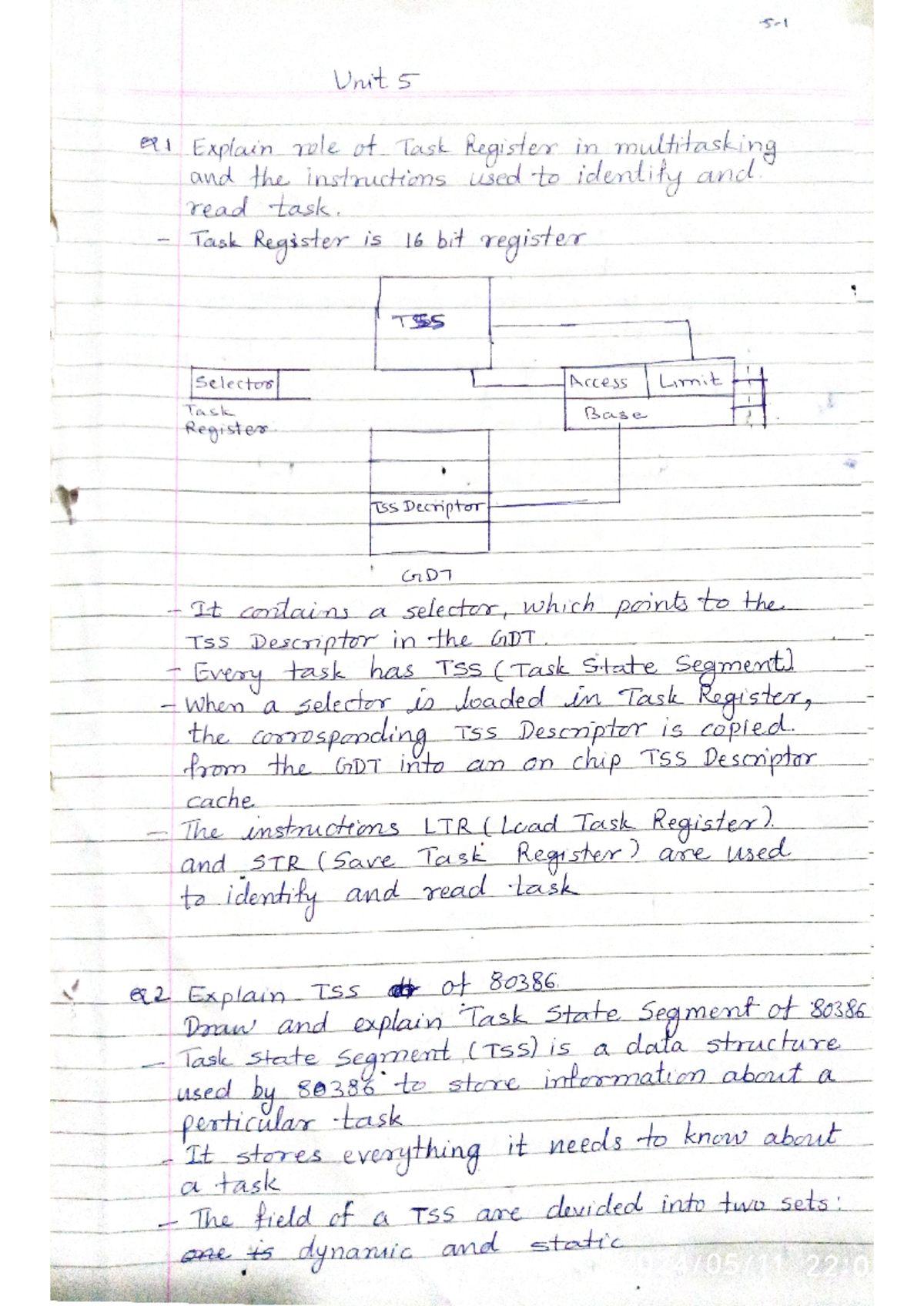 SPOS Unit 5: Task Register & TSS Overview in 80386 Multitasking - Studocu