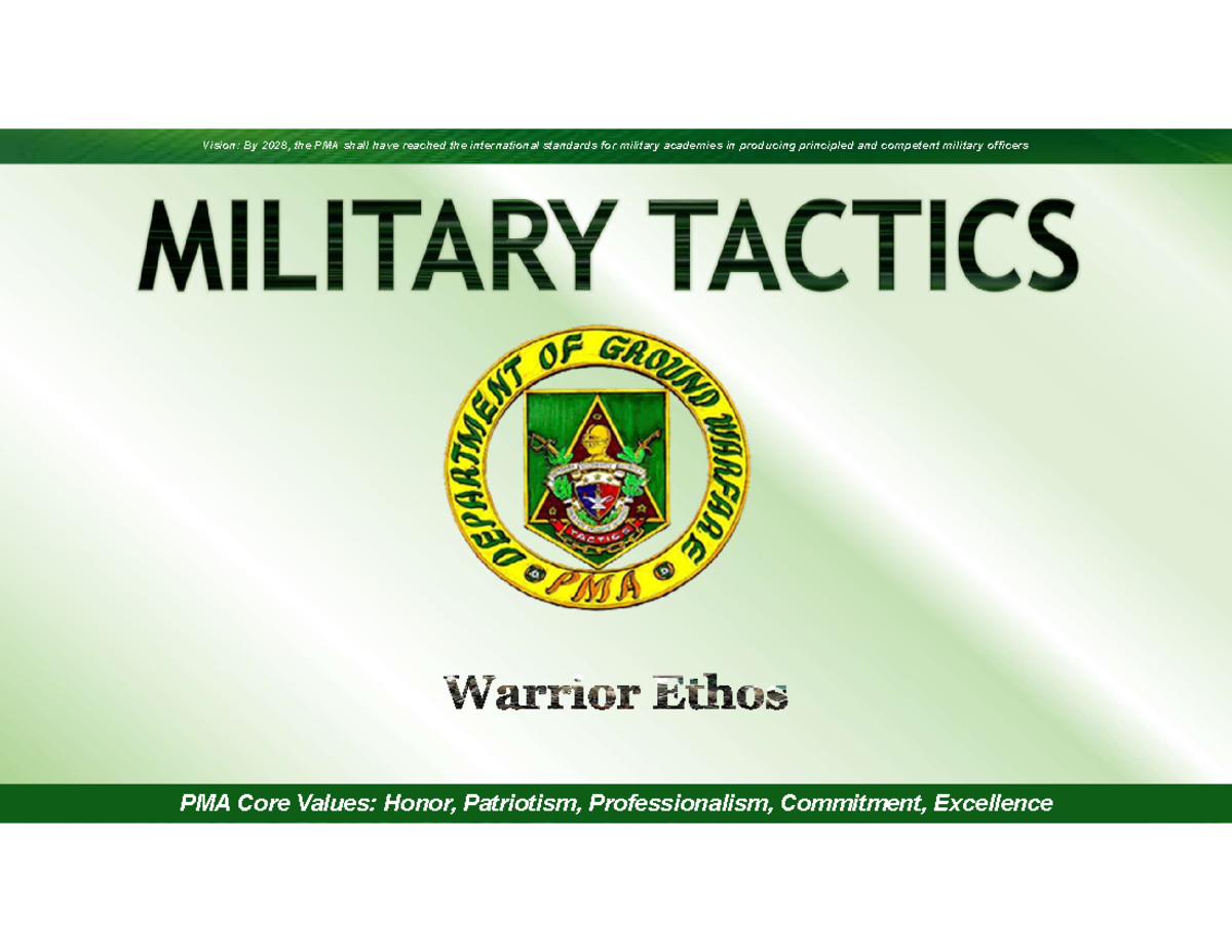 PMA 101: Understanding the Warrior Ethos and Core Army Values - Studocu
