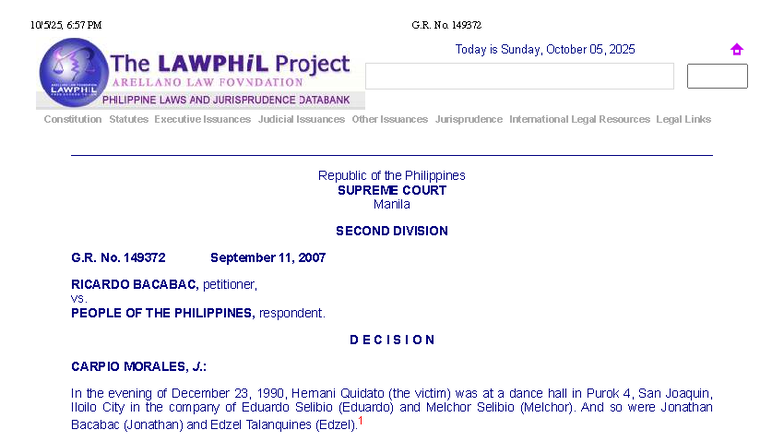 G.R. No. 149372: Bacabac vs. People - Murder Case Decision Analysis ...