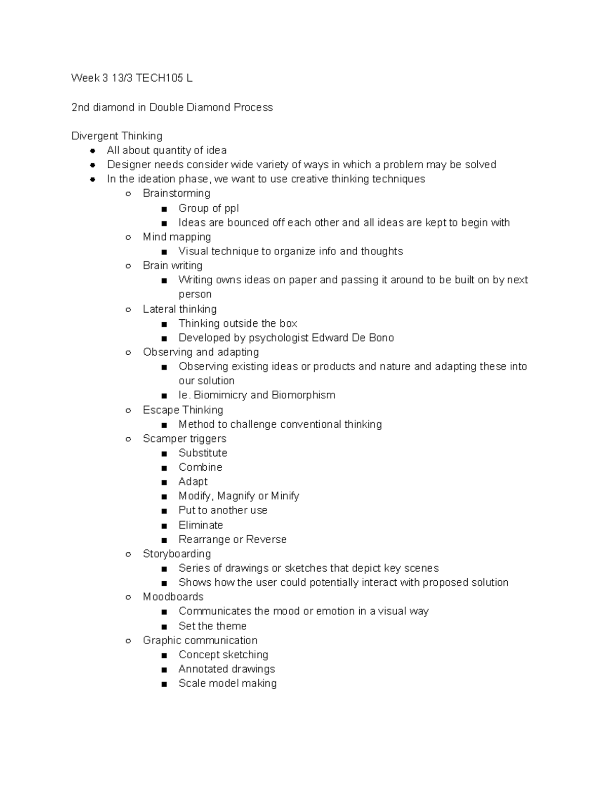 Week 3 TECH105 L - Exploring Divergent Thinking in Design Process - Studocu