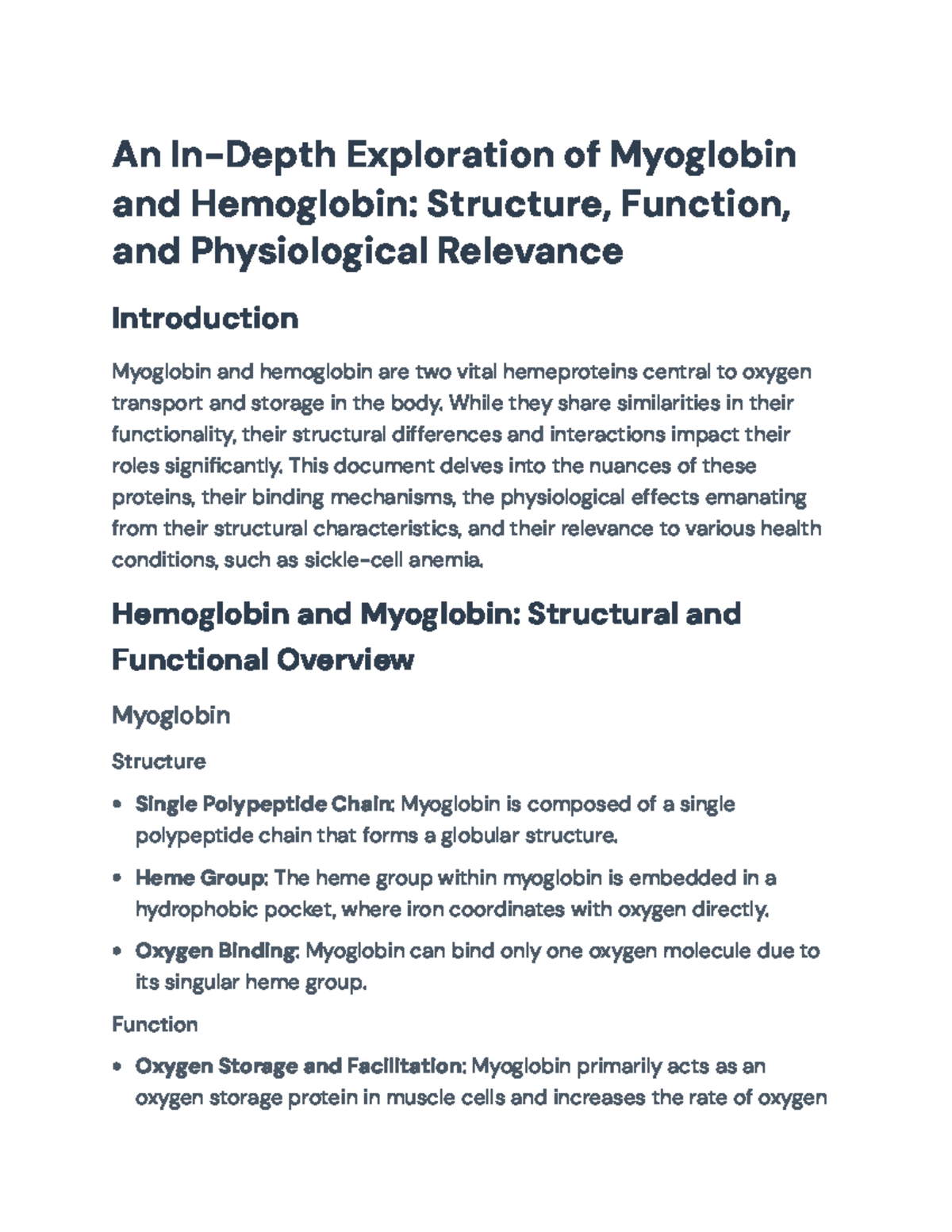 Myoglobin and Hemoglobin: Structure, Function & Health Implications in ...